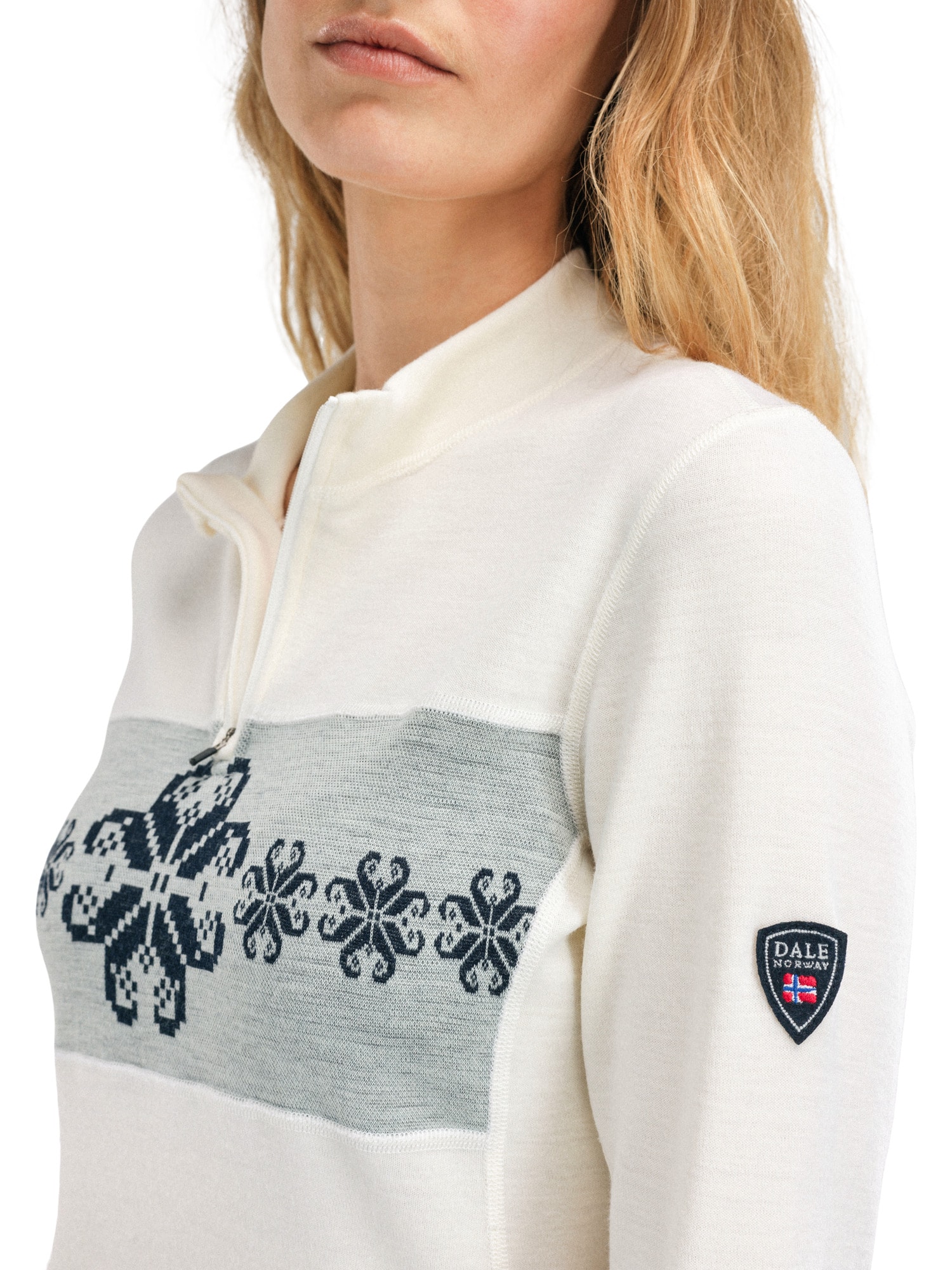 Falkeberg Feminine Baselayer Half zip Offwhite navy - Dale of Norway
