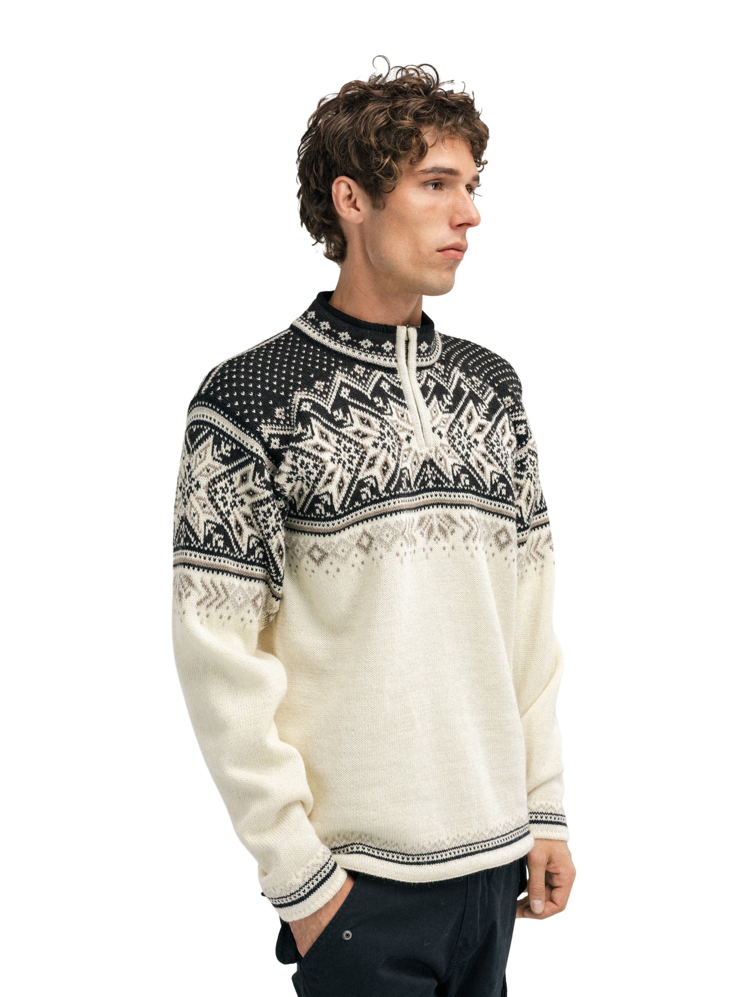 Vail Masc Sweater Offwhite Coffee Sandstone - Dale of Norway