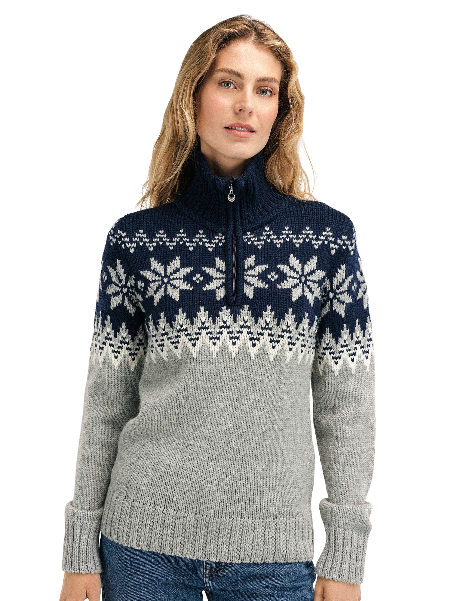 Myking Fem Sweater Lightcharcoal Offwhite Navy - Dale of Norway