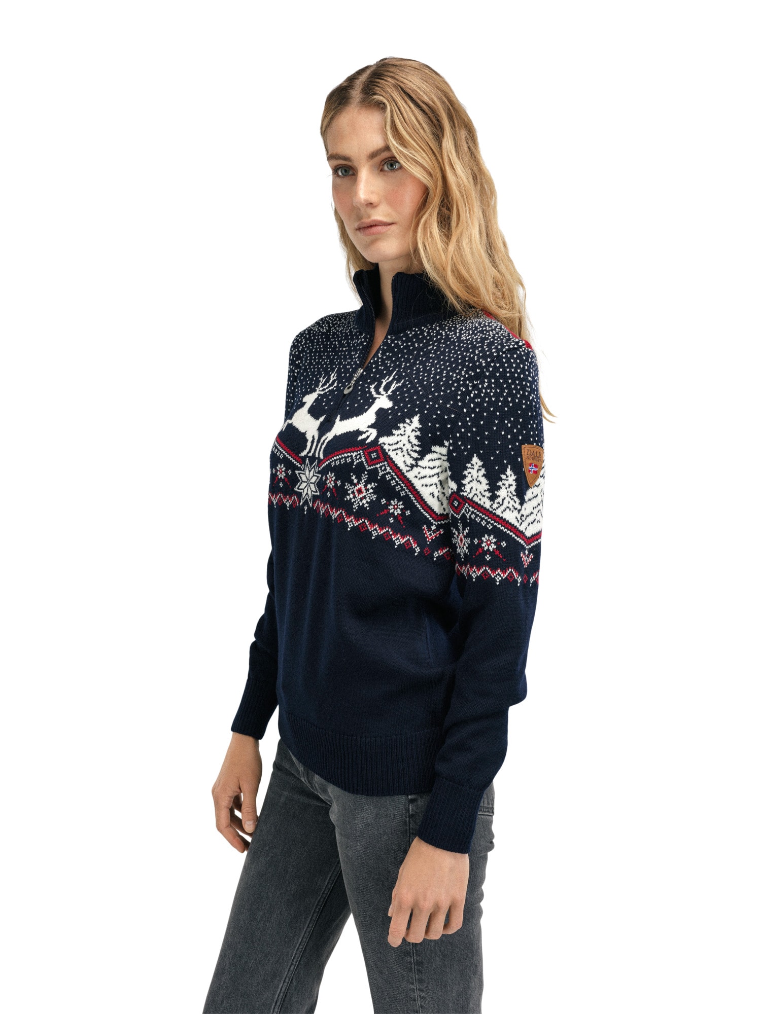 Dale Christmas Fem Sweater Navy Offwhite Redrose - Dale of Norway