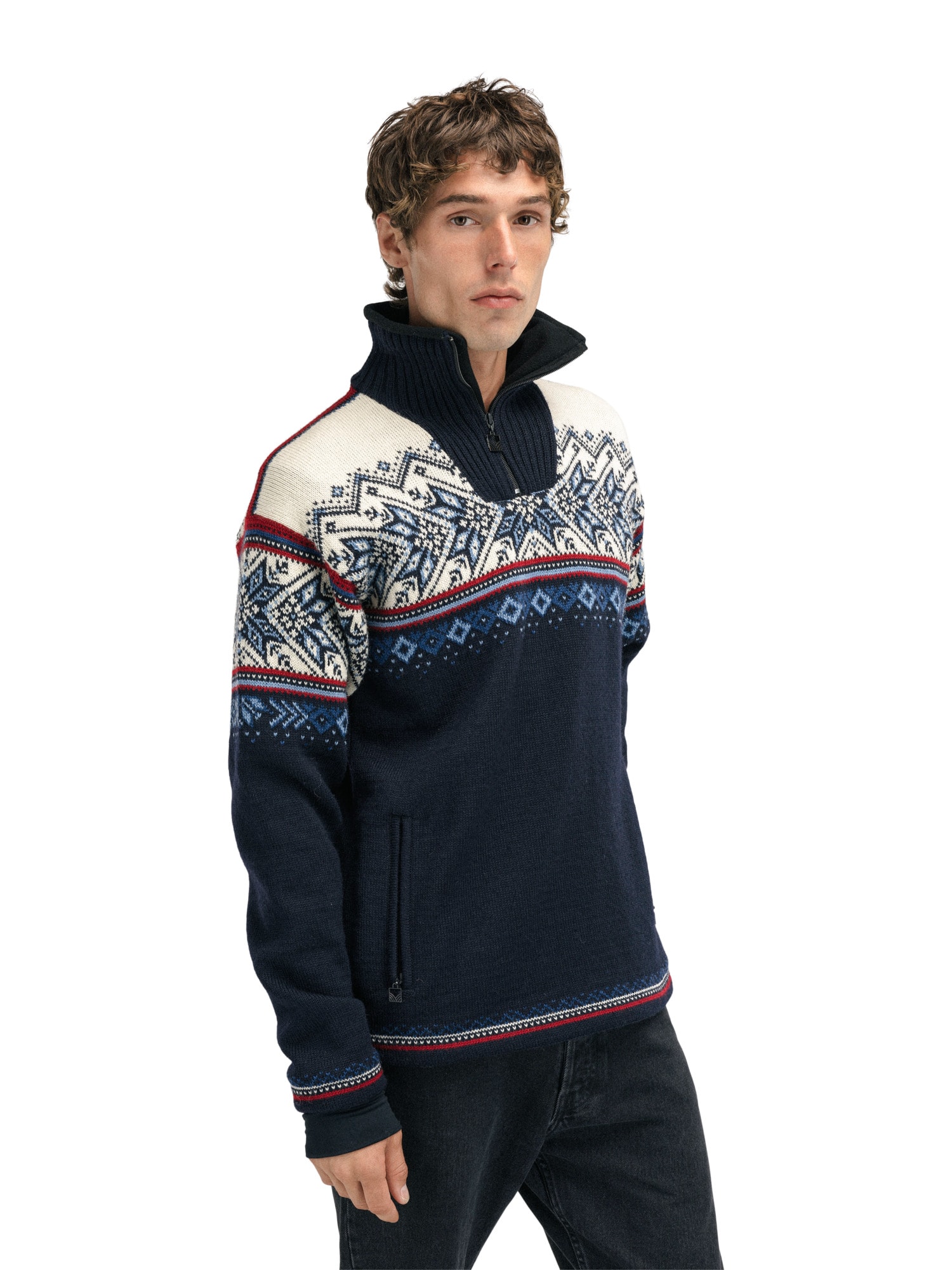 Vail WP Masc Sweater Navy Red Offwhite Indigo Blue - Dale of Norway